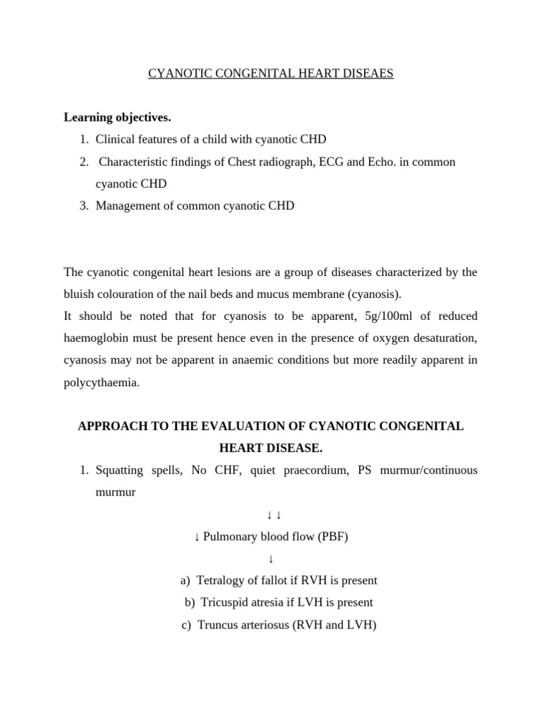 Cyanotic CHD Updated Notes | PDF | Congenital Heart Defect | Ventricle ...