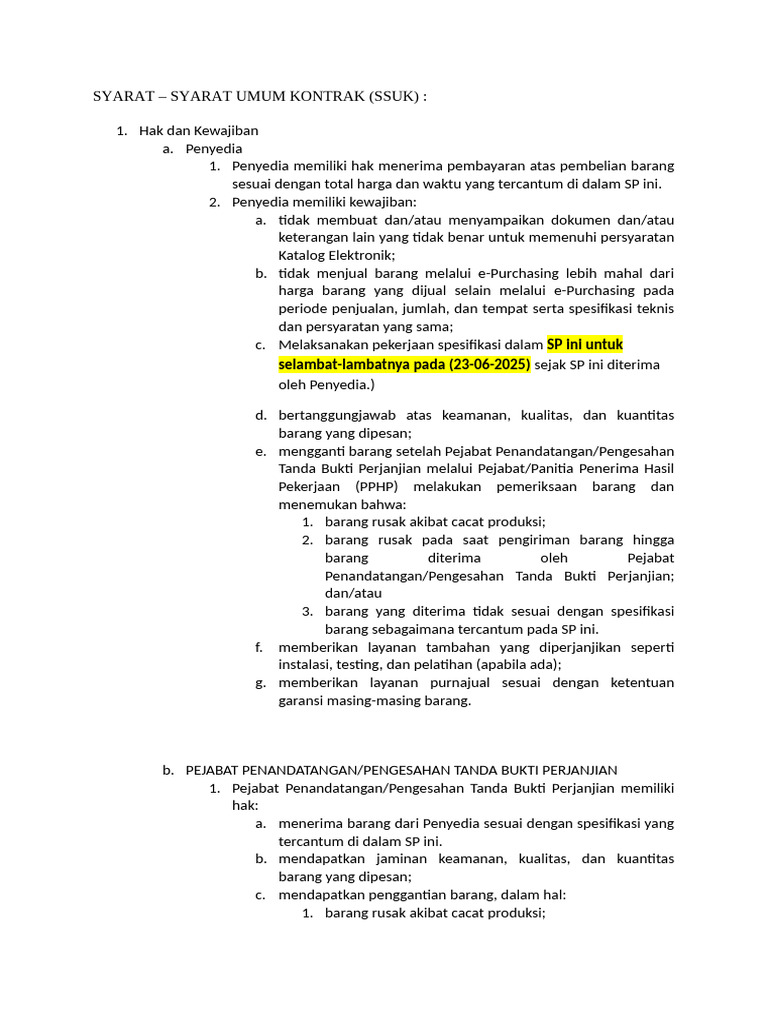 Syarat Umum Kontrak Penyedia Barang | PDF