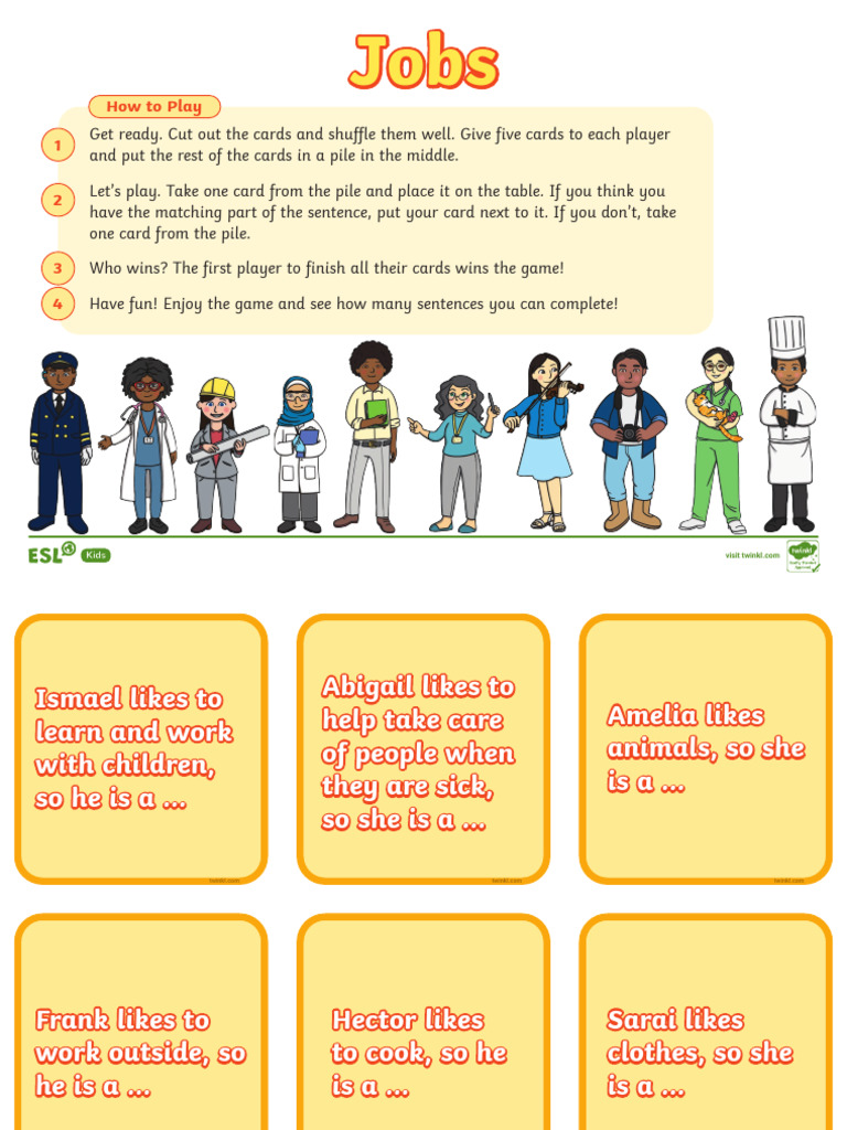 t e 1733741685 Esl Sentence Chain Game Jobs Kids a1 a2 Ver 1 | PDF ...