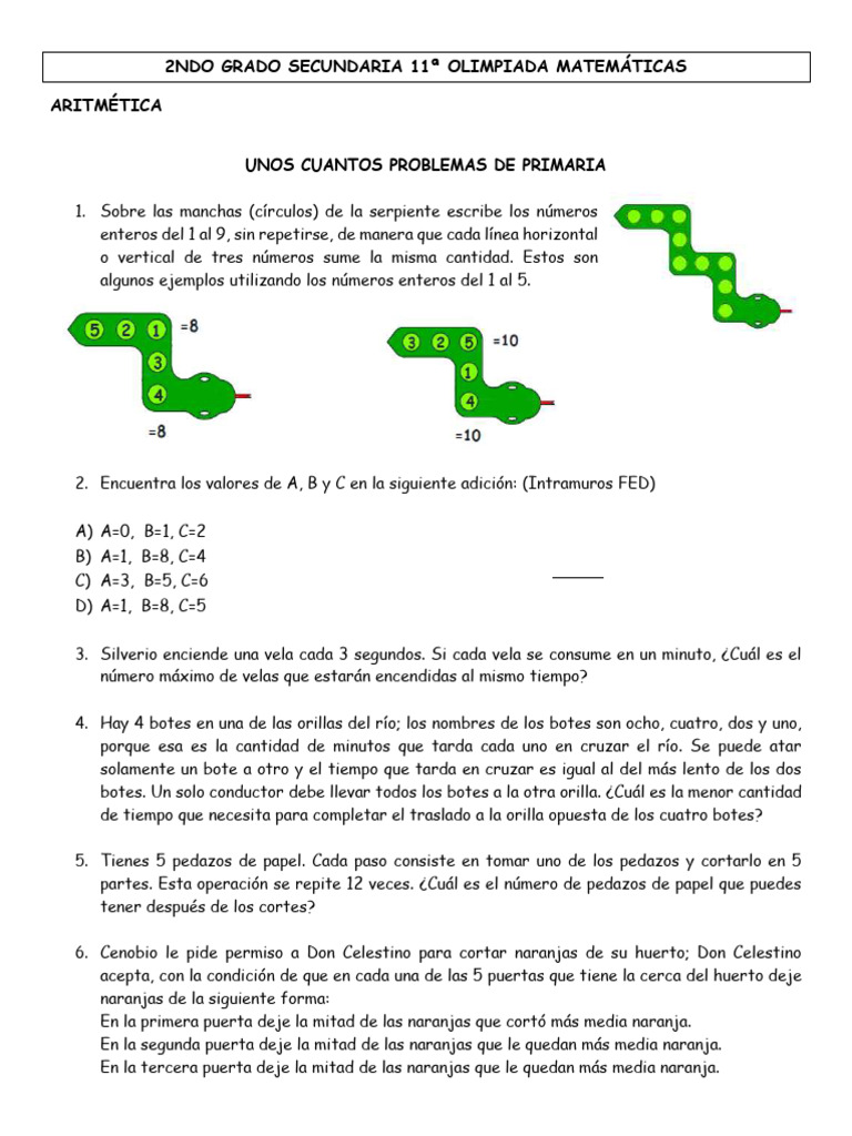 Problemas de Aritmética para Secundaria | PDF | Sustracción ...