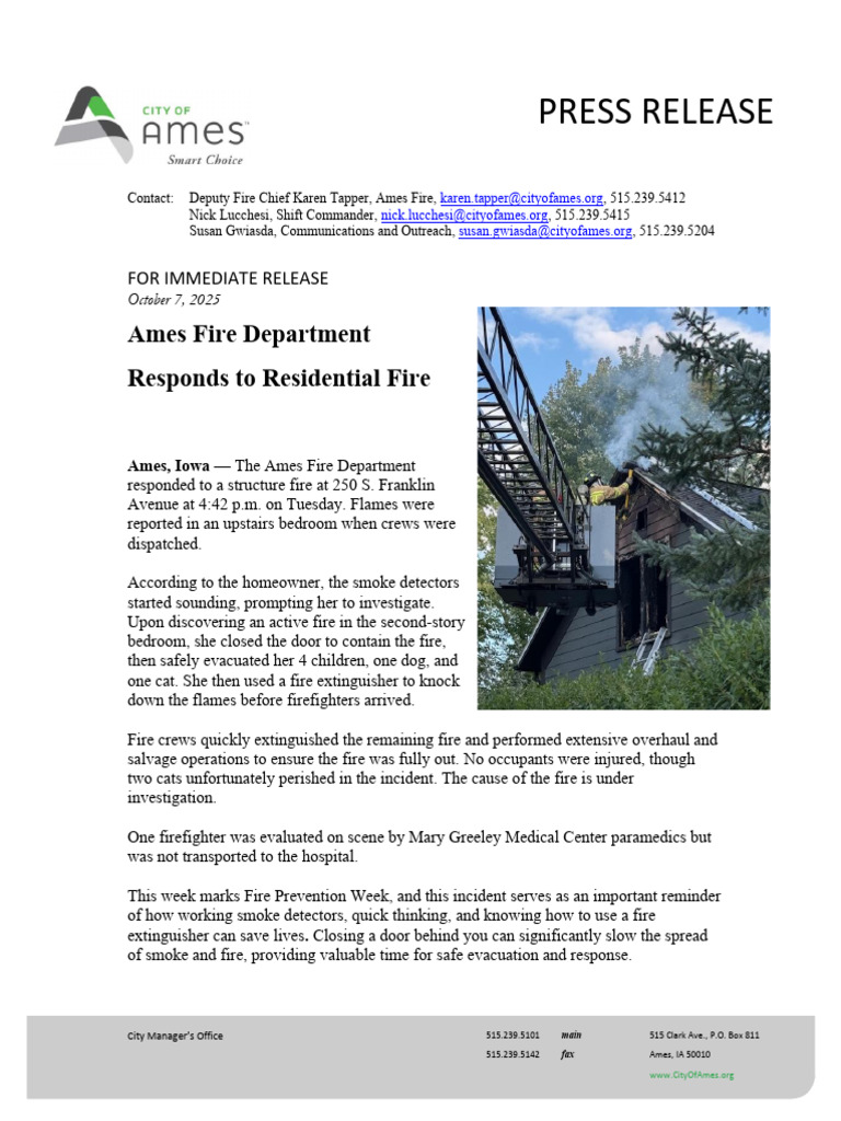 10-7-25 Press Release Ames Fire S Franklin | PDF
