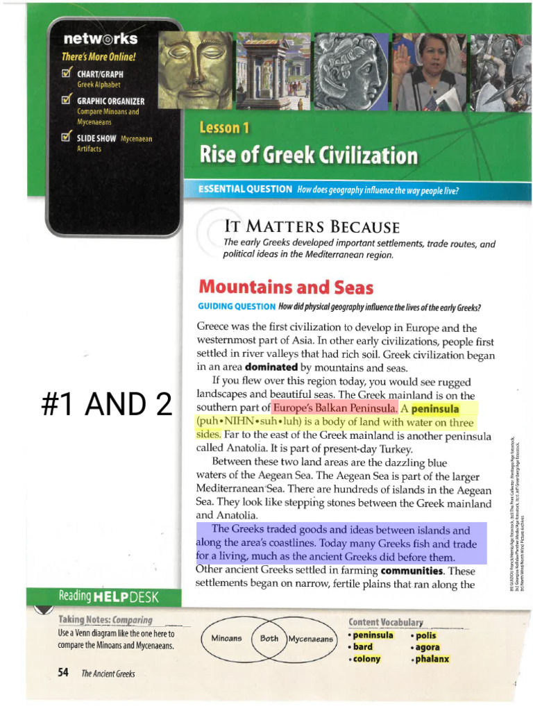 Rise of Greek Civilizations Reading-Color | PDF | Mycenaean Greece | Greeks