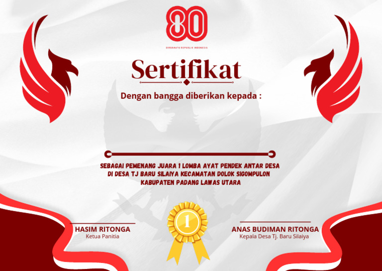 Merah Putih Modern Minimalis Hari Kemerdekaan Piagam Penghargaan ...