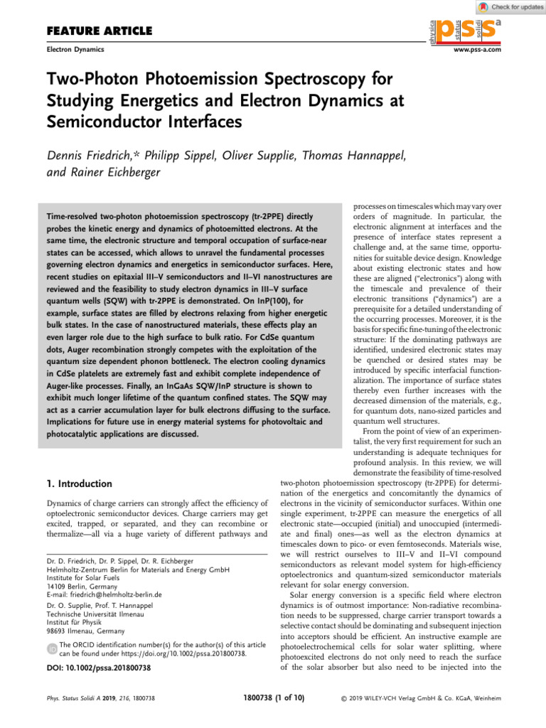 Two-Photon Spectroscopy of Electron Dynamics | PDF | Electron ...