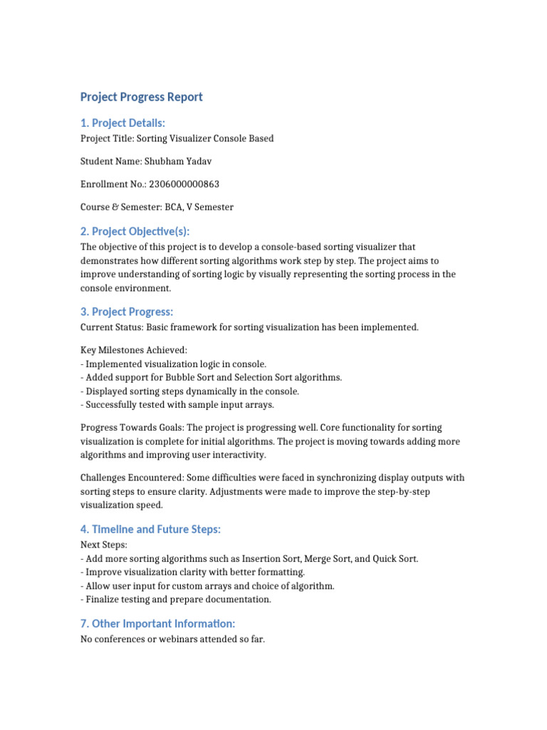Sorting Visualizer Progress Report | PDF