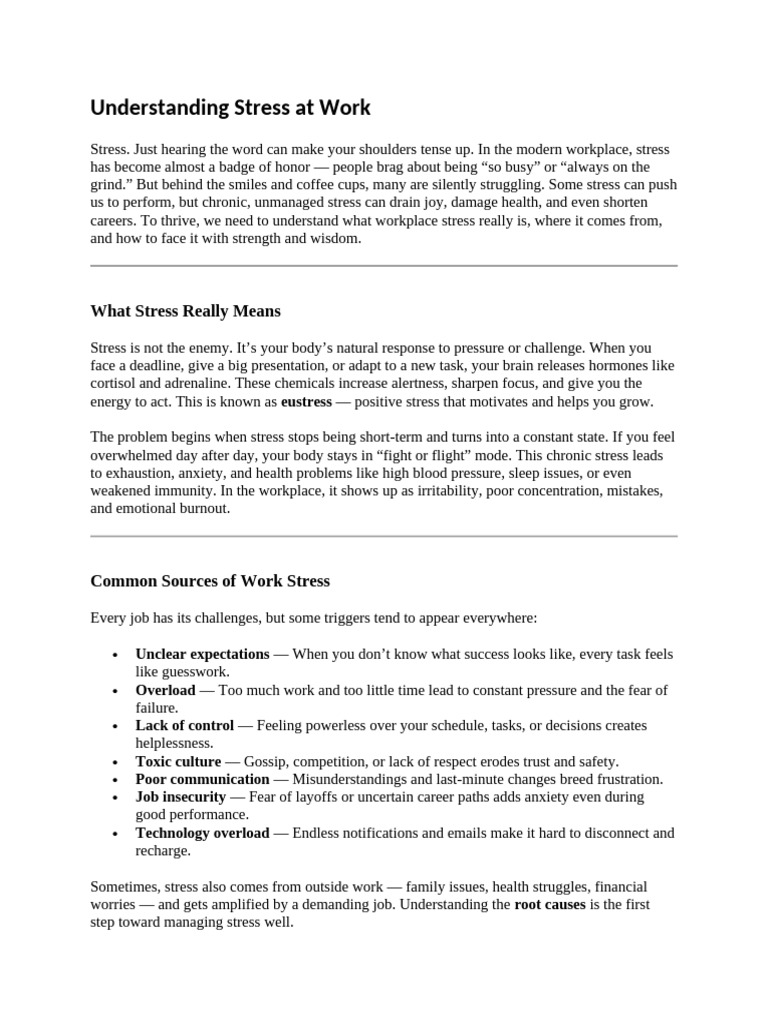 Understanding Stress at Work | PDF | Stress (Biology) | Occupational ...