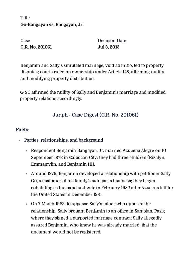 Go-Bangayan vs. Bangayan, Jr. | PDF | Marriage | Annulment