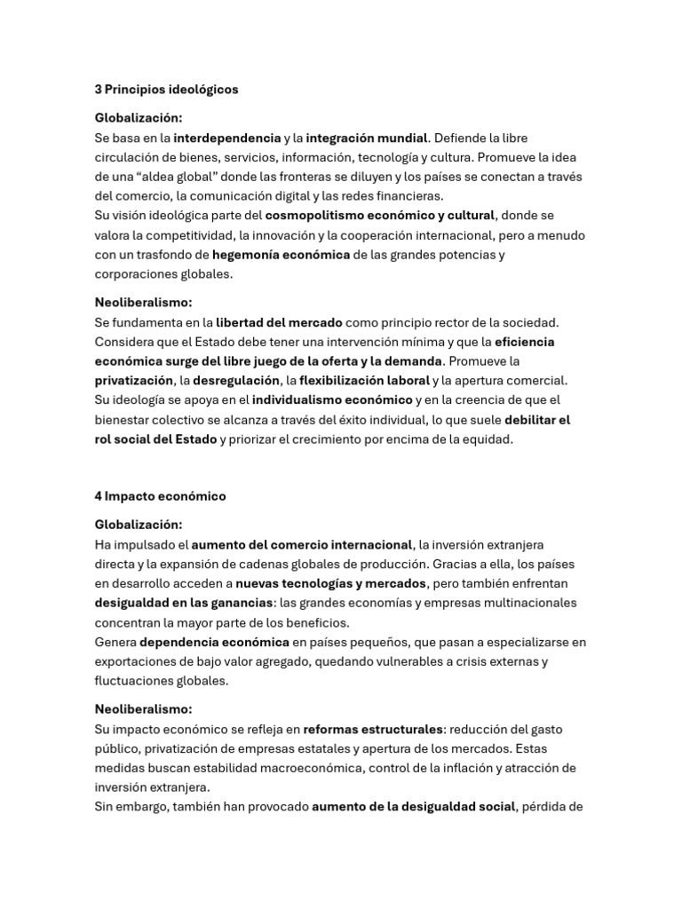Principios Ideológicos: Globalización y Neoliberalismo | PDF