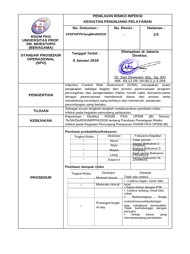 Penilaian Risiko Infeksi RSGM FKG | PDF