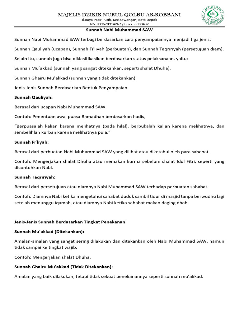 Sunnah Nabi Muhammad SAW | PDF