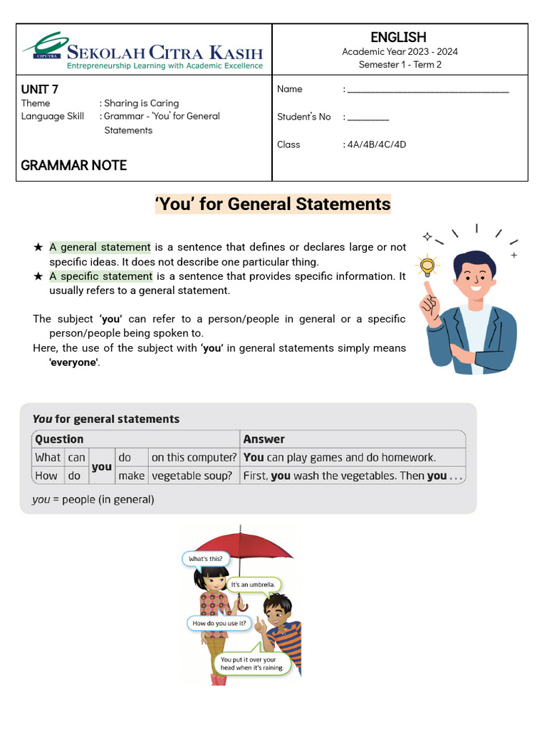 Grammar Guide: Using 'You' in Statements | PDF