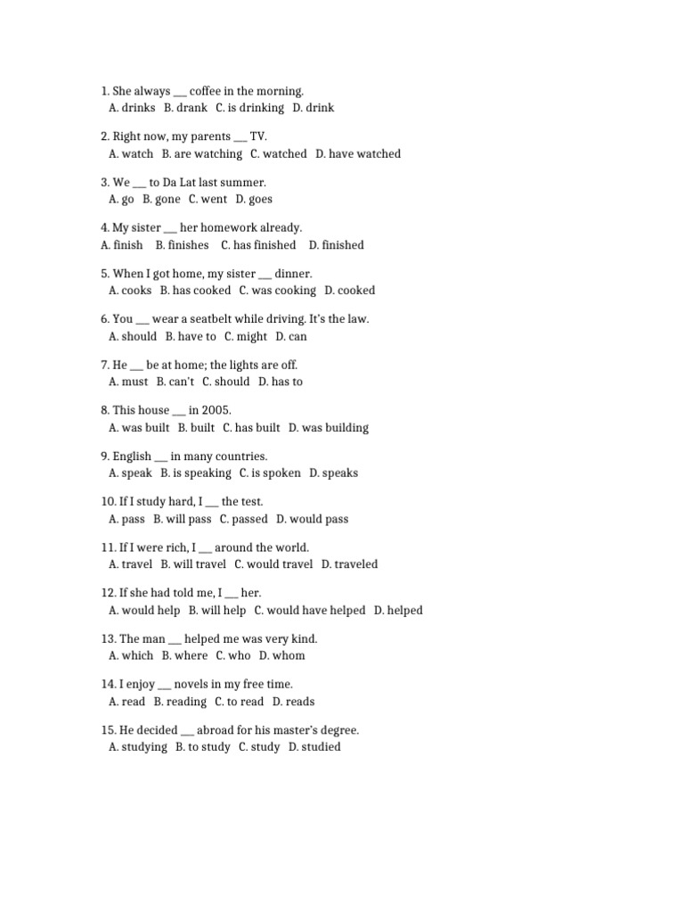 Mini Grammar Test Mixed Level | PDF