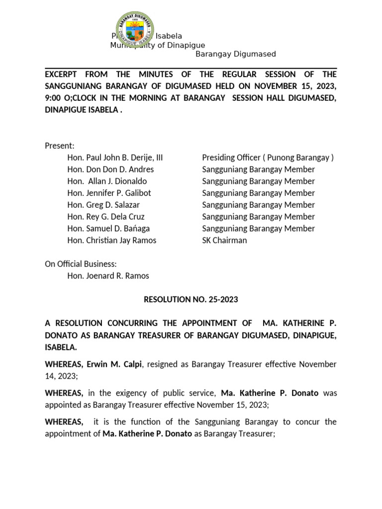 Appointment of Barangay Treasurer 2023 | PDF