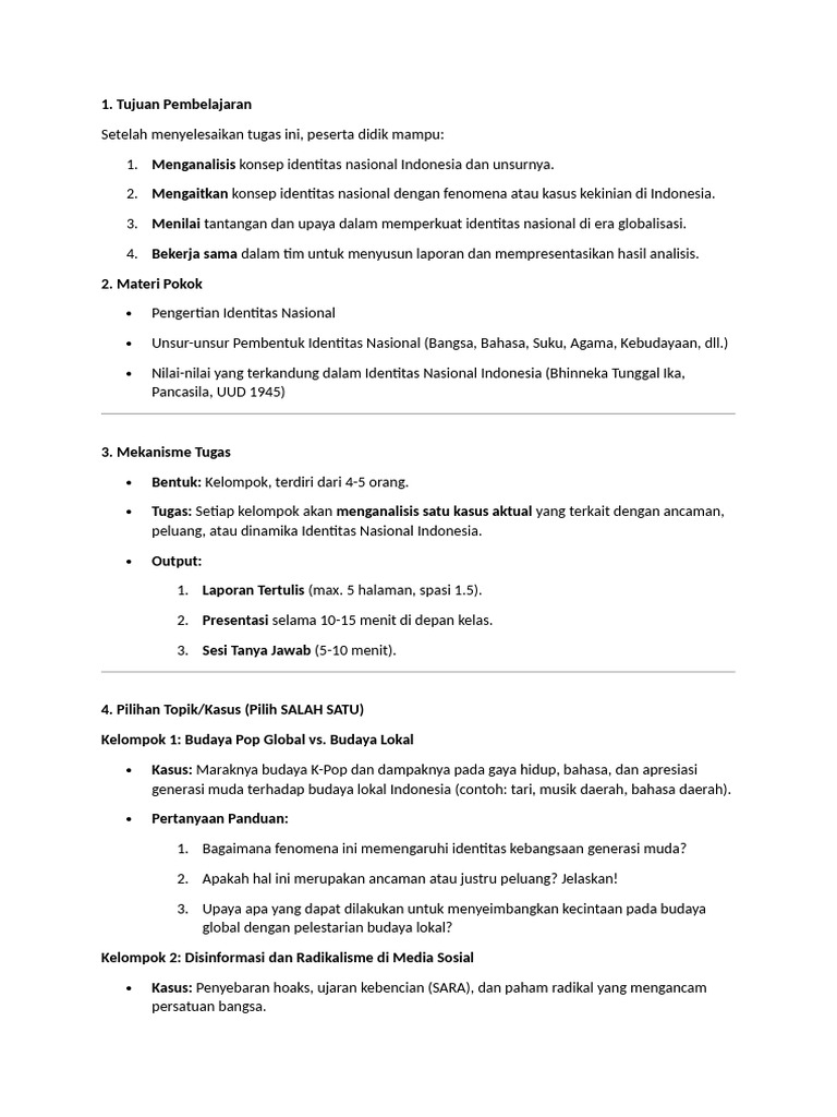 File Tugas Tingkat 1 Identitas Nasional | PDF