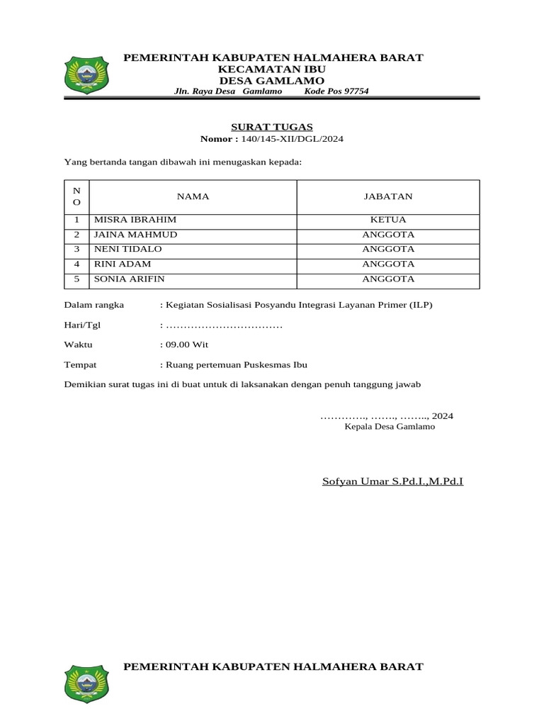 Surat Tugas Sosialisasi Posyandu ILP | PDF