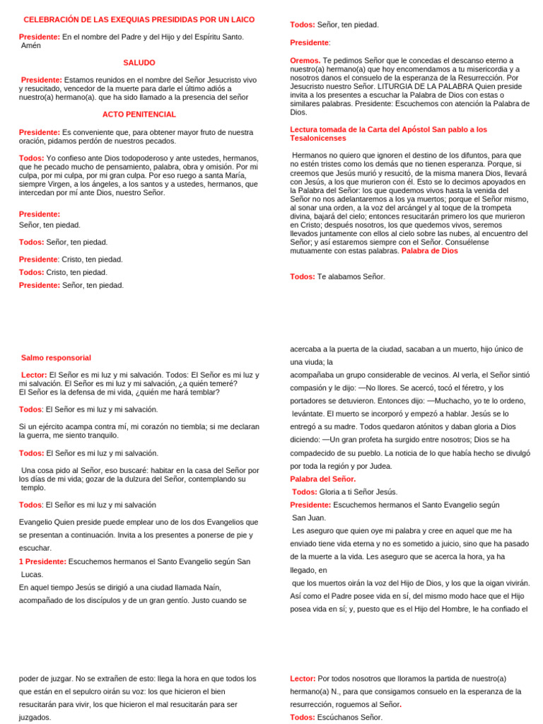 Exequias Laicas: Ritual y Responso | PDF | Oración | Cristo (título)