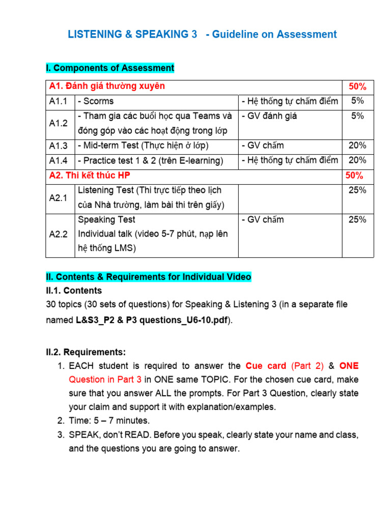 Listening & Speaking 3 Assessment Guide | PDF | Vocabulary | Fluency
