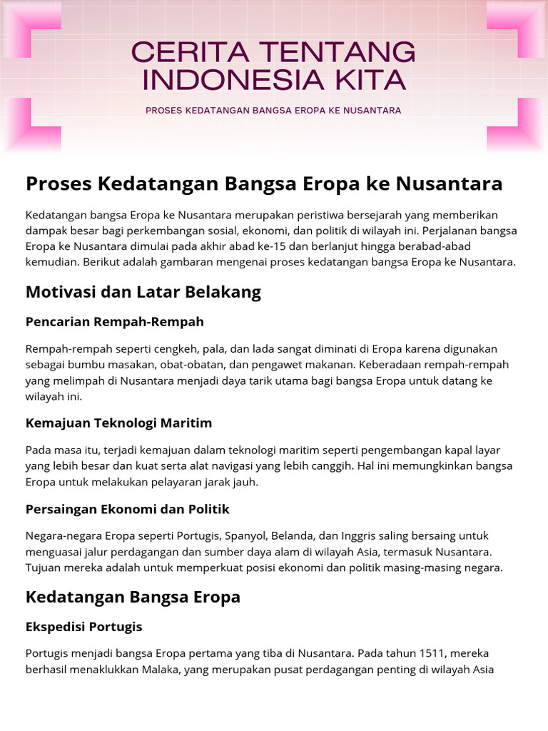 Proses Kedatangan Bangsa Eropa Ke Nusantara | PDF