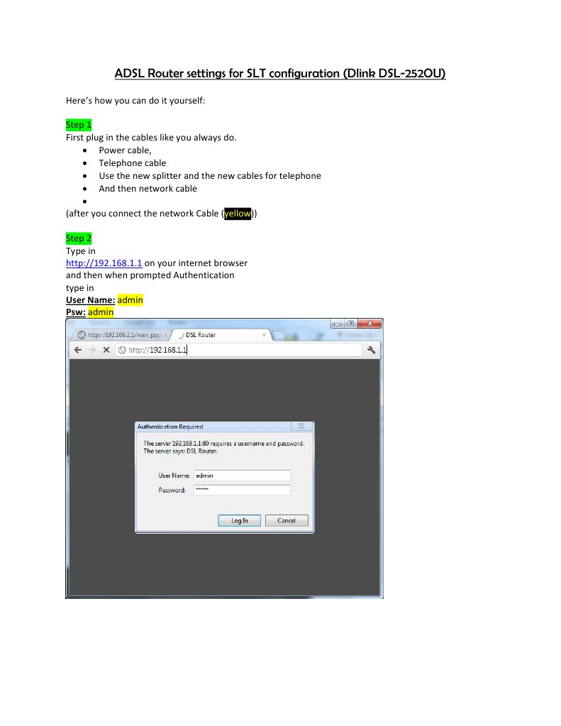 SLT ADSL Router Setup Guide | PDF