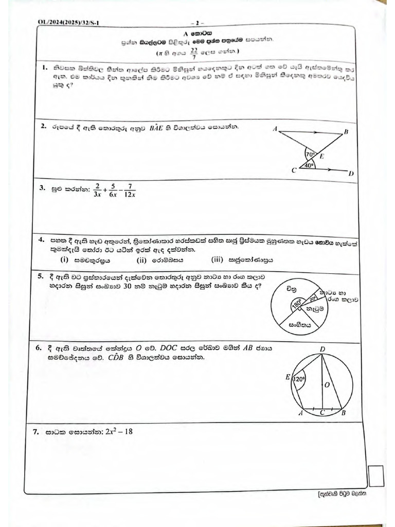OL Maths Paper | PDF
