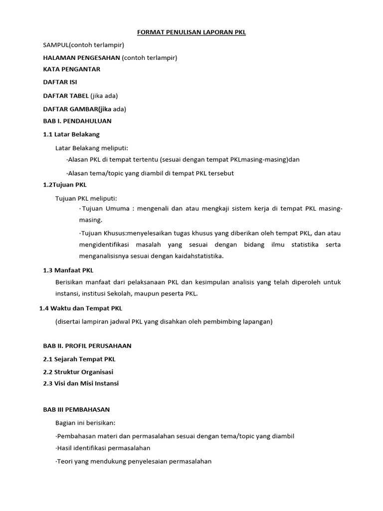 Format Laporan PKL SMK Terperinci | PDF