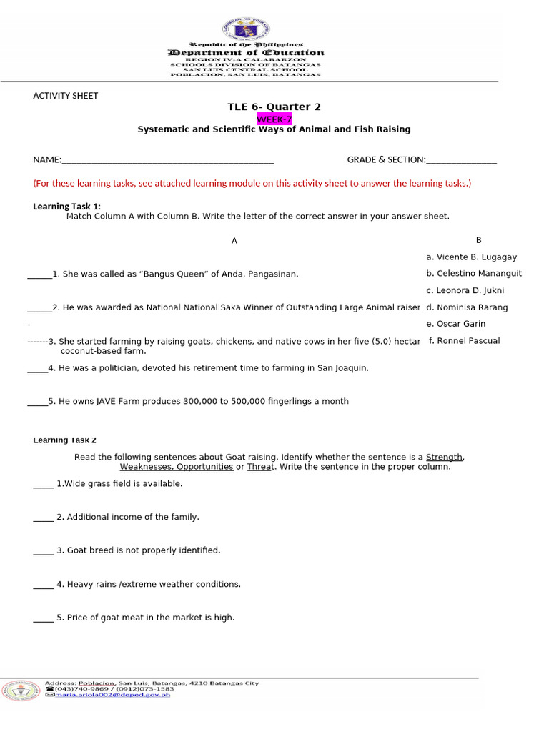 ACTIVITY-SHEETS-in-TLE-Q2-Week-7-8 (2) | PDF | Food Industry