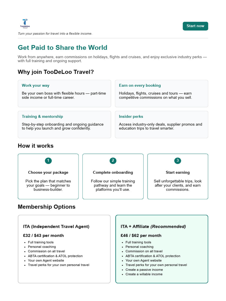 TooDeLoo Travel - Become A Travel Agent | PDF