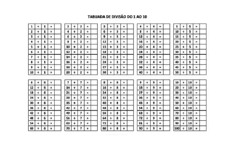 Tabuada Da Divisao | PDF