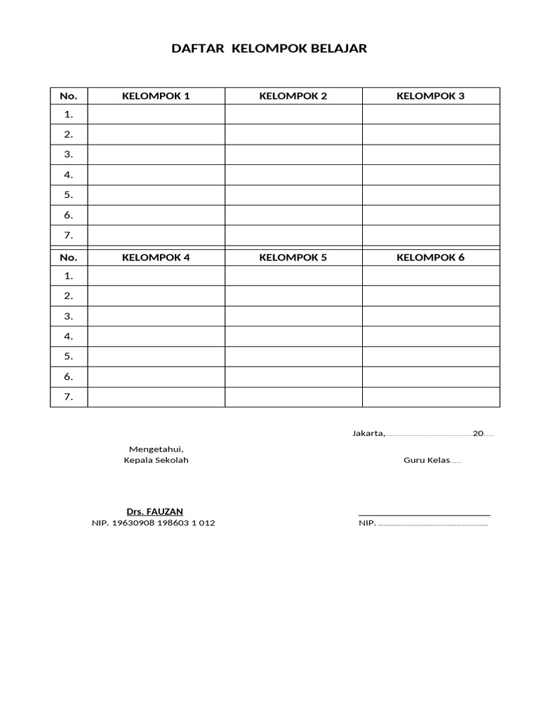 Daftar Kelompok Belajar | PDF