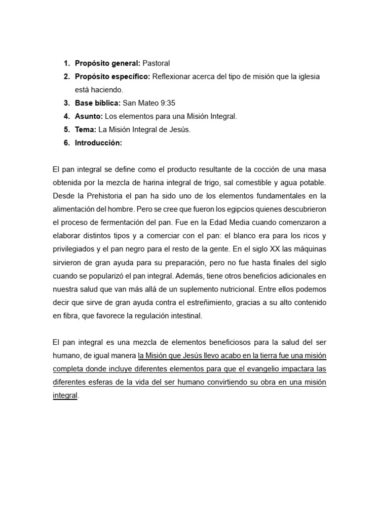 La Mision Integral de Jesús | PDF | Panes | Jesús