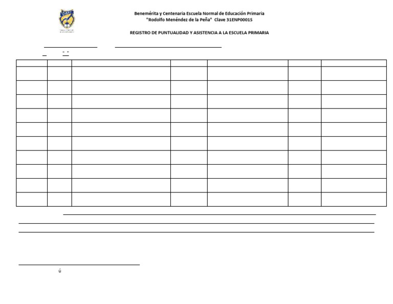 Hoja de Firmas para El Registro de Asistencia A Las Escuelas Primarias ...