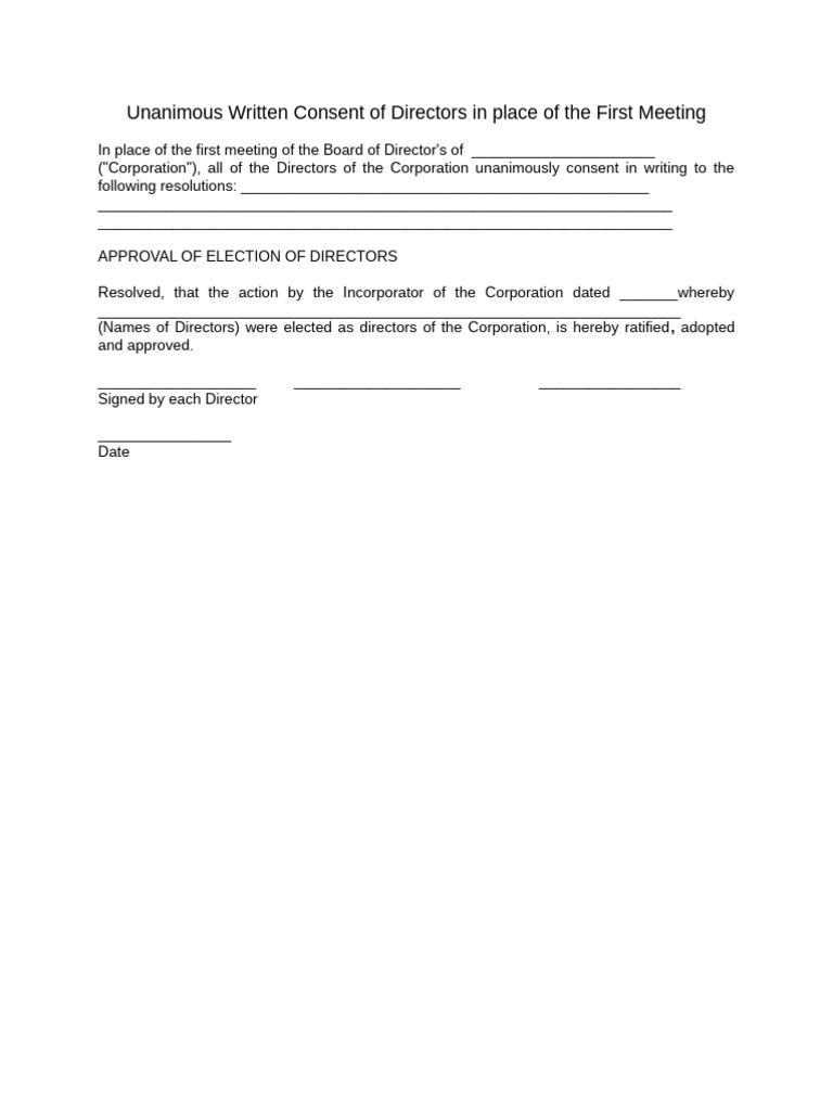 Unanimous Written Consent for Directors | PDF