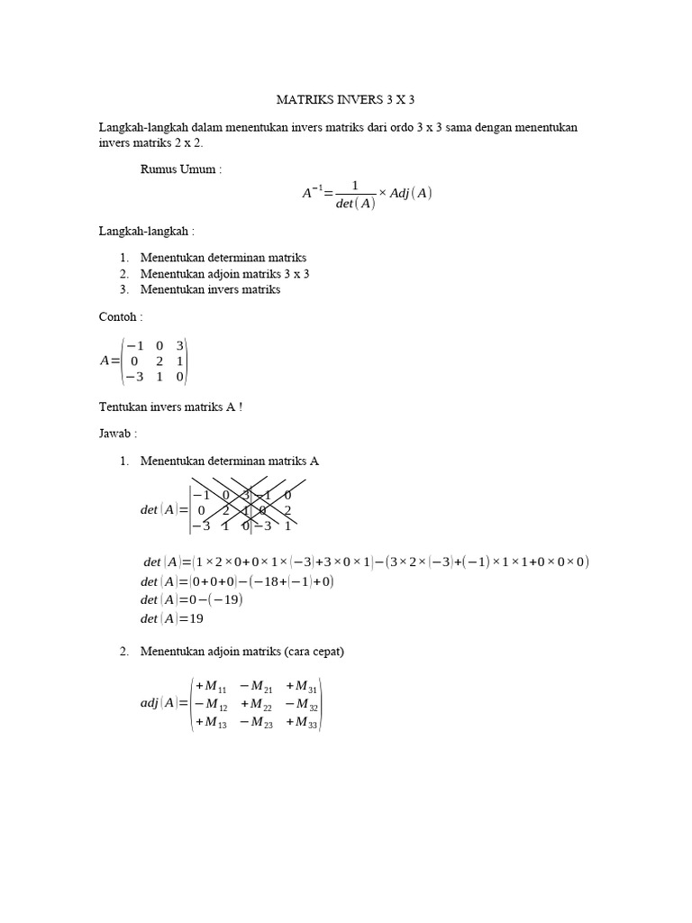 Invers Matriks 3x3: Langkah dan Contoh | PDF