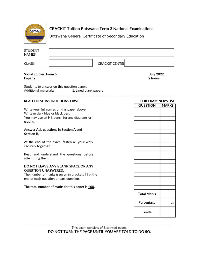 Bgcse Social Studies Paper 2 2022 July Exam Form 5 | PDF | Evaluation ...