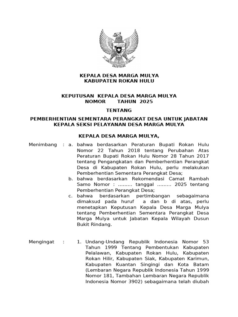 Pemberhentian Sementara Perangkat Desa | PDF