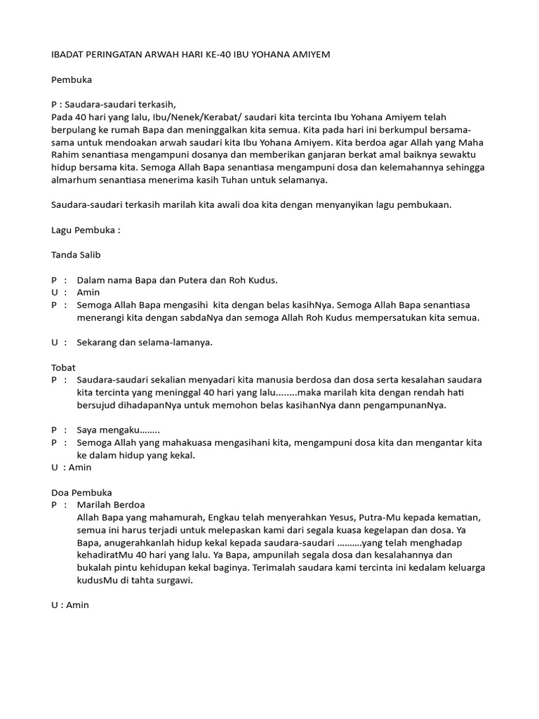 Ibadat Peringatan Arwah Hari Ke 40 | PDF