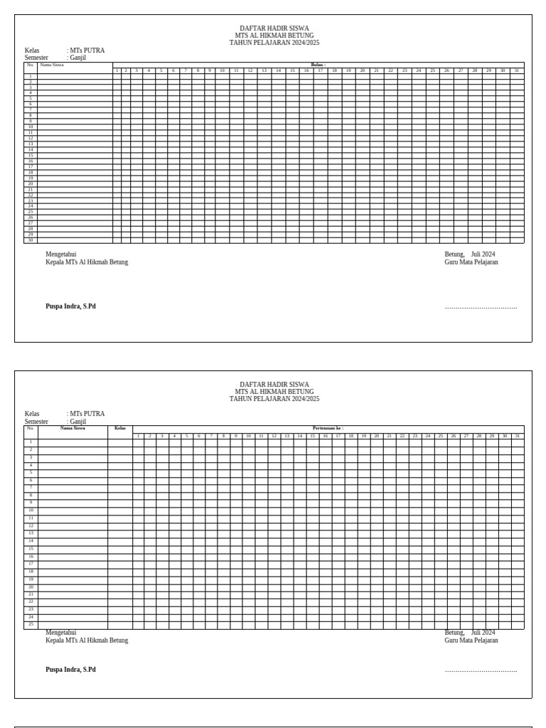 Daftar Hadir Siswa | PDF