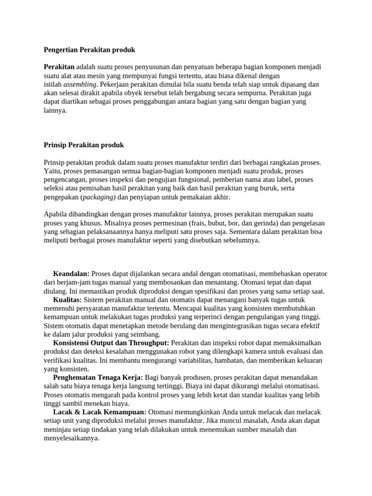 Prinsip dan Jenis Perakitan Produk | PDF