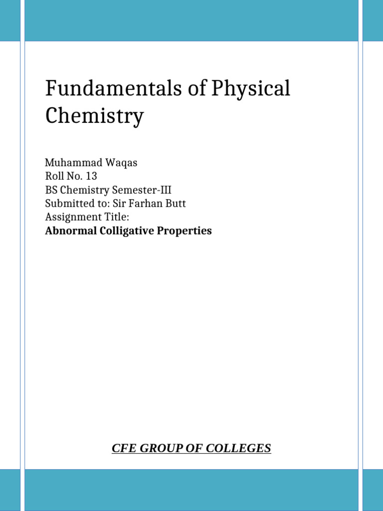 Physical Chemistry Assignment#1 | PDF | Homogeneous Chemical Mixtures | Scientific Phenomena