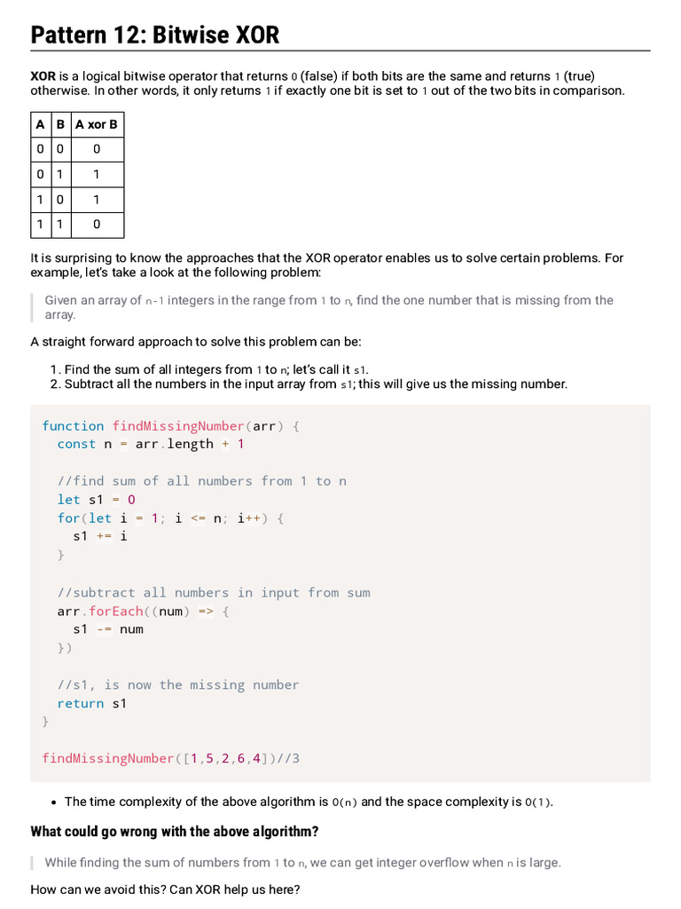 Pattern 12 - Bitwise XOR (Markor) | PDF | Numbers | Decimal