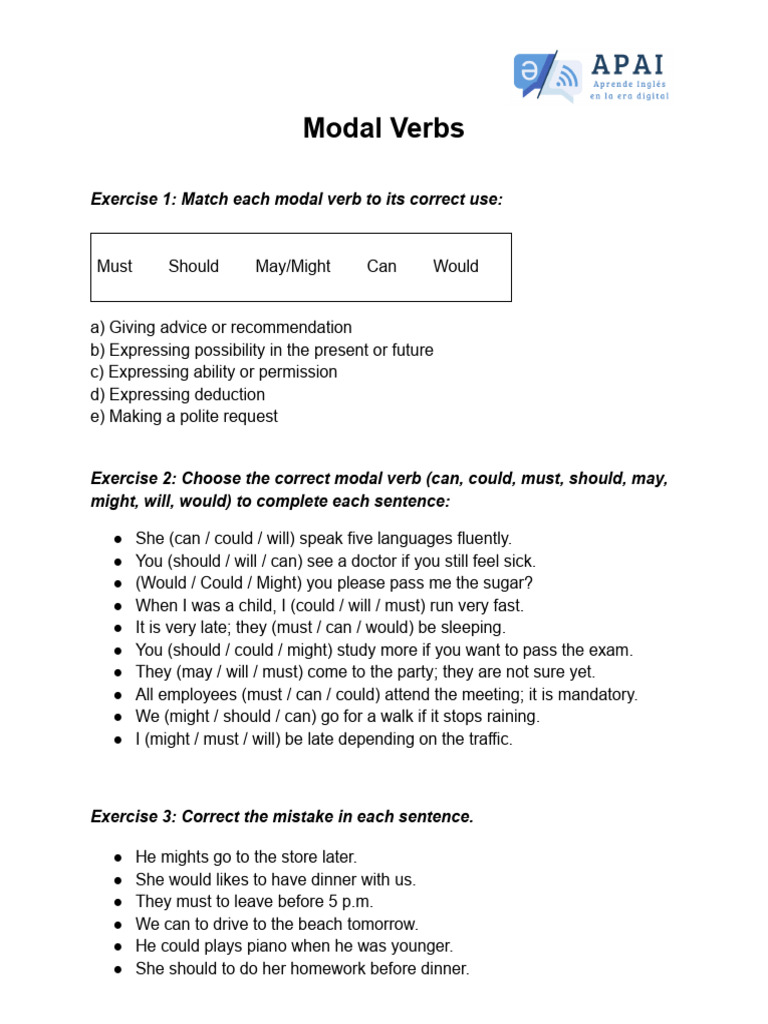 Understanding Modal Verbs: Exercises & Answers | PDF | Verb | Linguistics