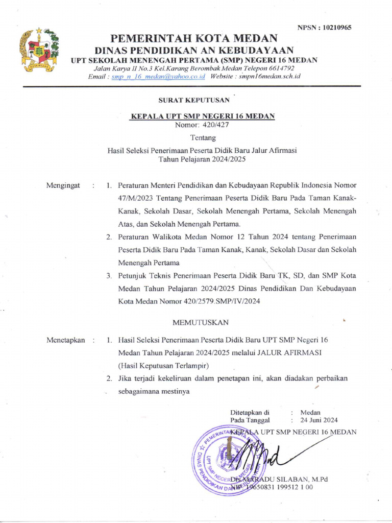 Upt SMP Negeri 16 Medan 0 UPT SMPN 16 MEDAN | PDF