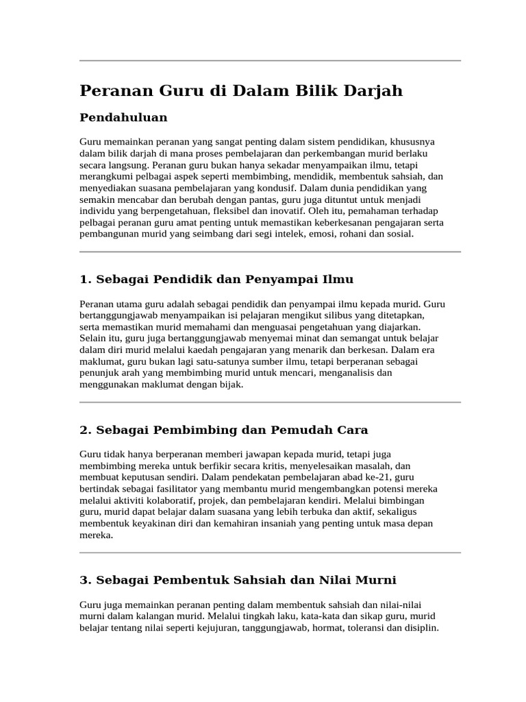 Peranan Guru dalam Bilik Darjah | PDF