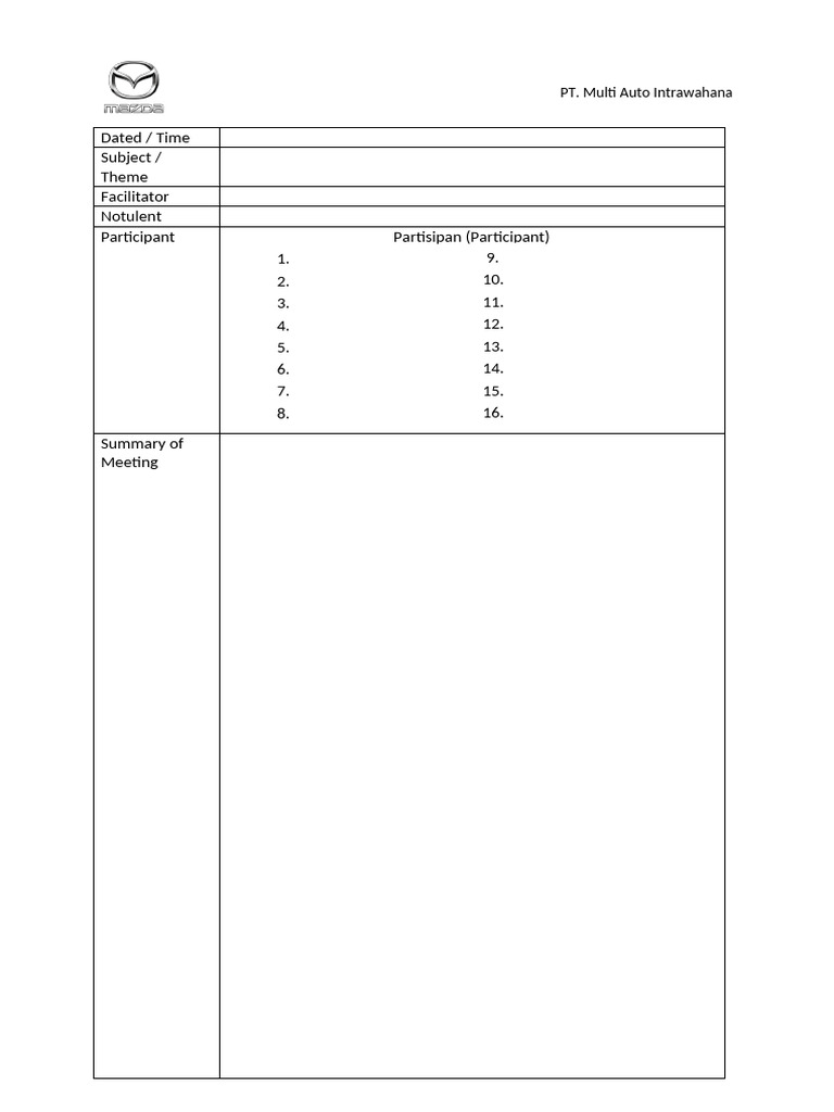 Form Notulen Meeting Sales | PDF