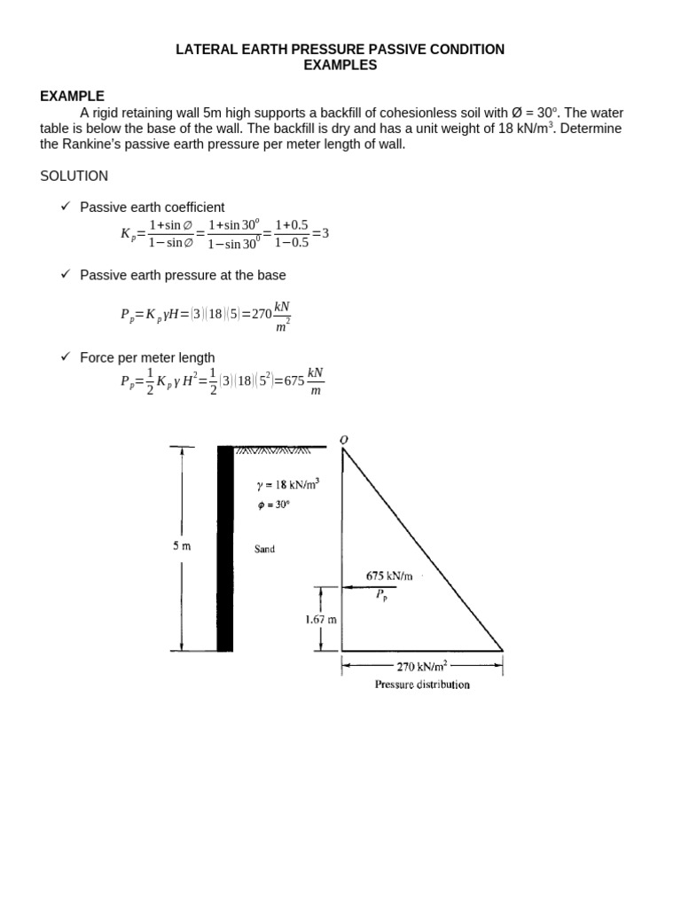 Rankine Passive Earth Pressure Example | PDF