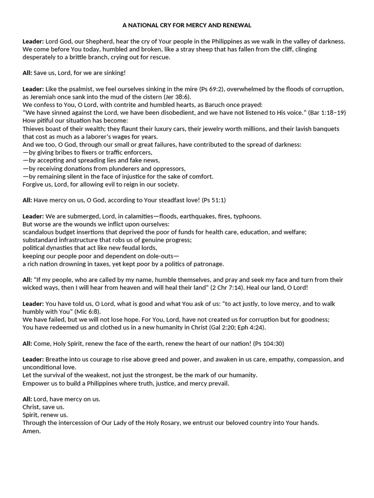 National Cry for Mercy and Renewal | PDF | Religious Belief And Doctrine