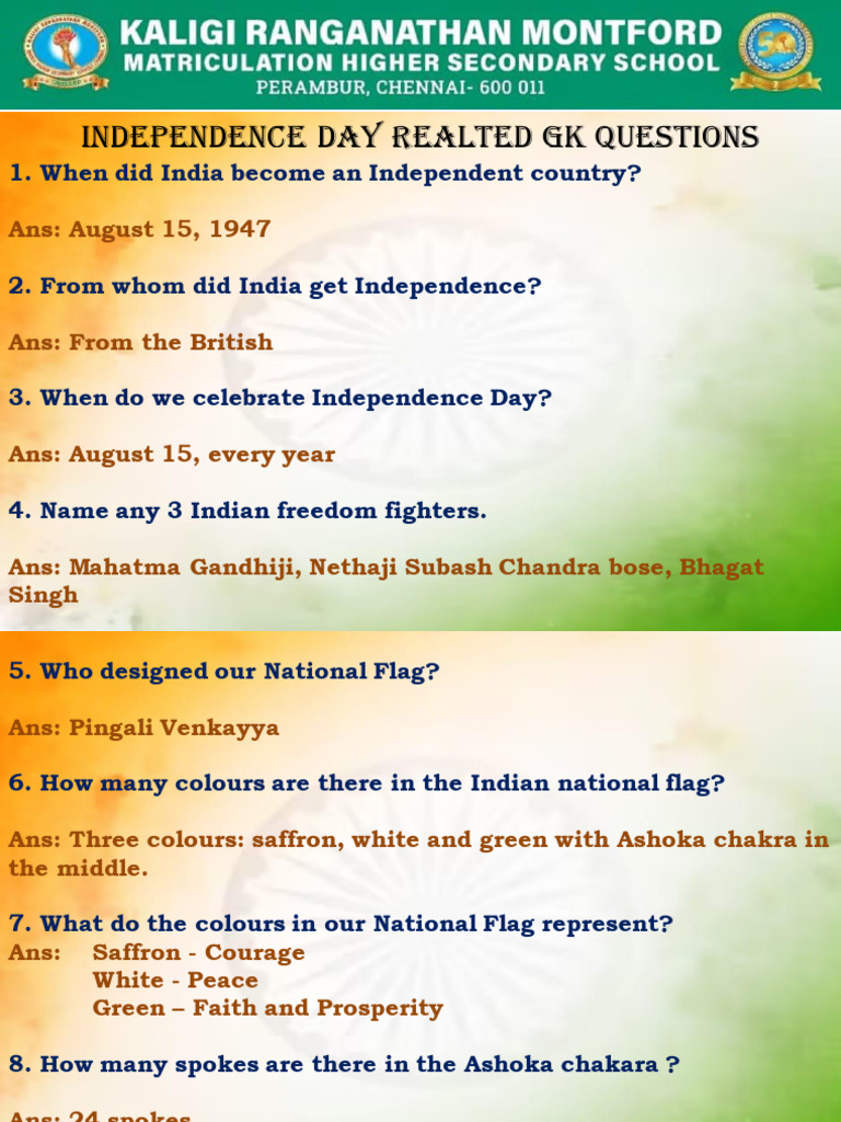 Independence Day GK Questions India | PDF