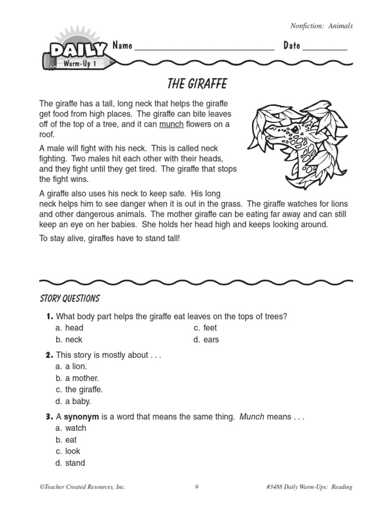 Grade 2 Daily Reading Warm-Ups | PDF | Giraffe