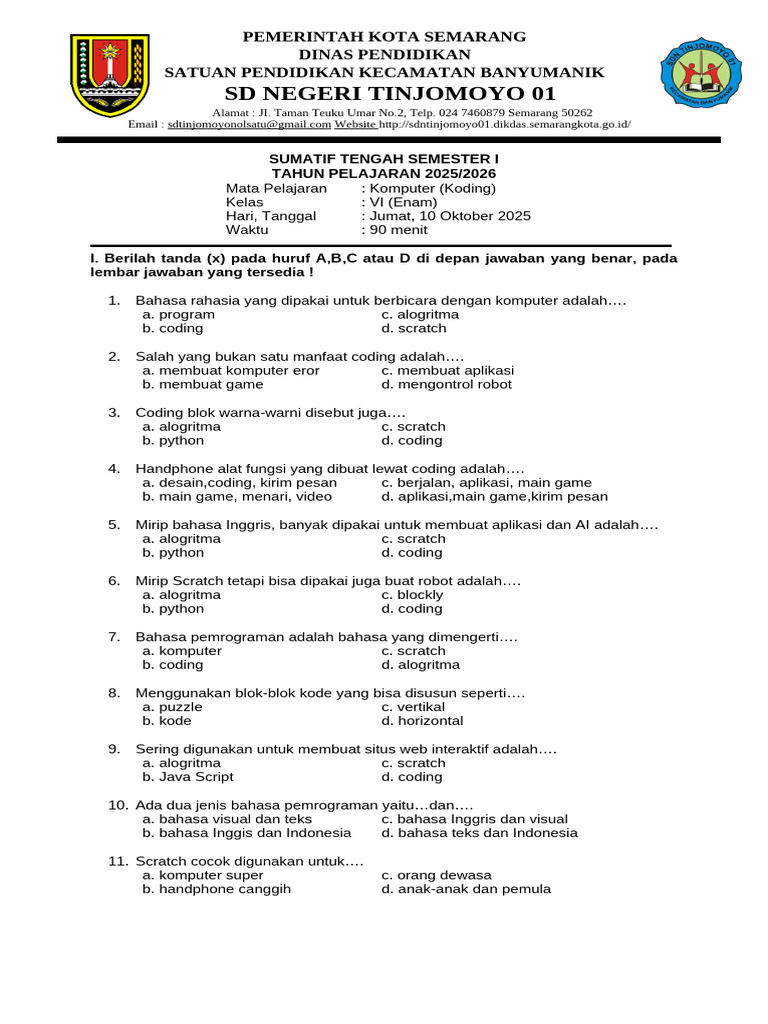 Soal Koding Kelas 6 Sts | PDF