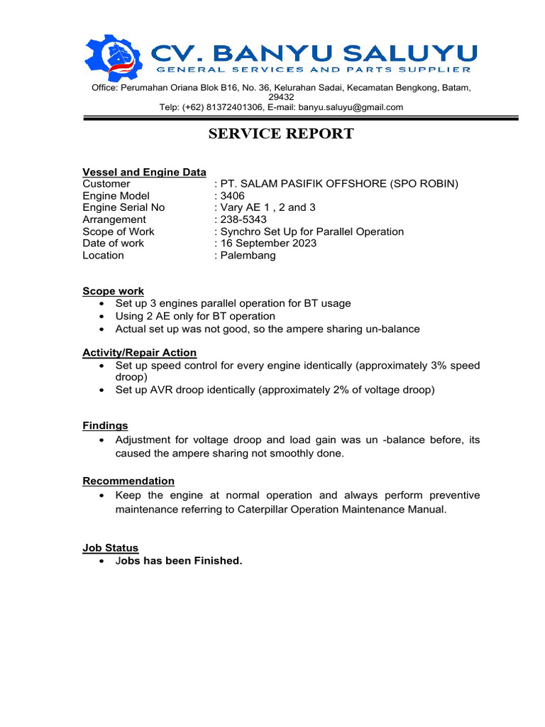 Sevice Report Sync Set AE Robin | PDF
